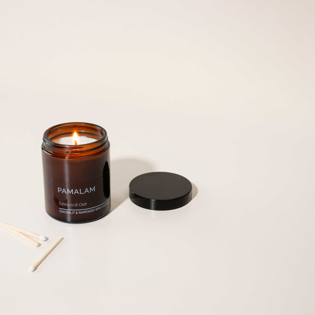 Pamalam Tobacco and Oak Candle– Pink Door Gifts